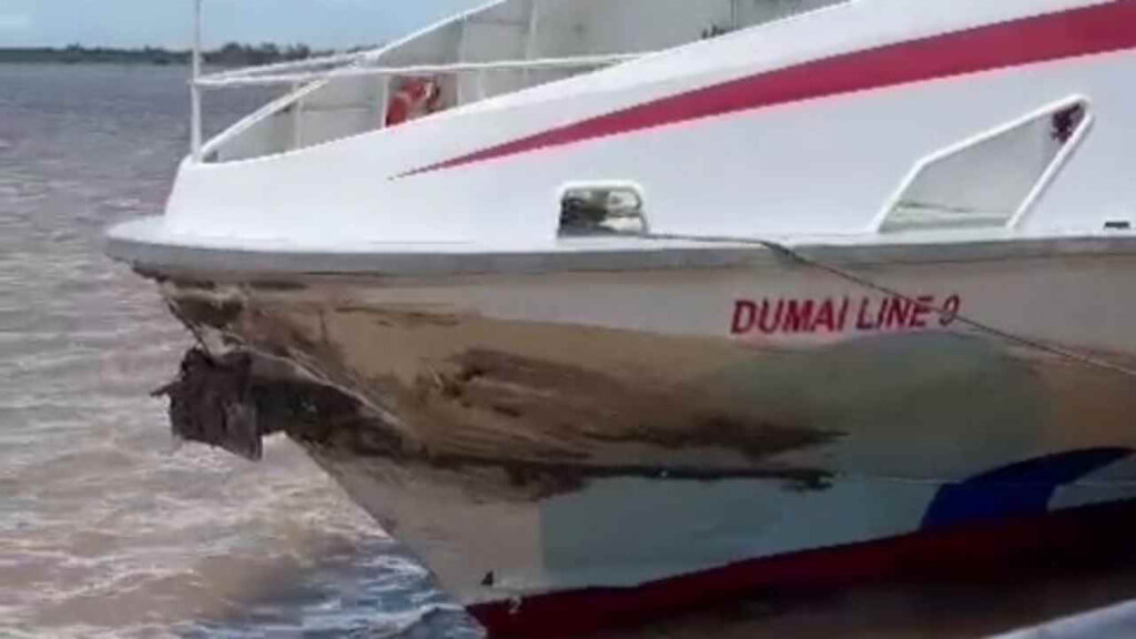 MV Dumai Line 9 yang Kandas di Hutan Bakau Dievakuasi ke Selatpanjang